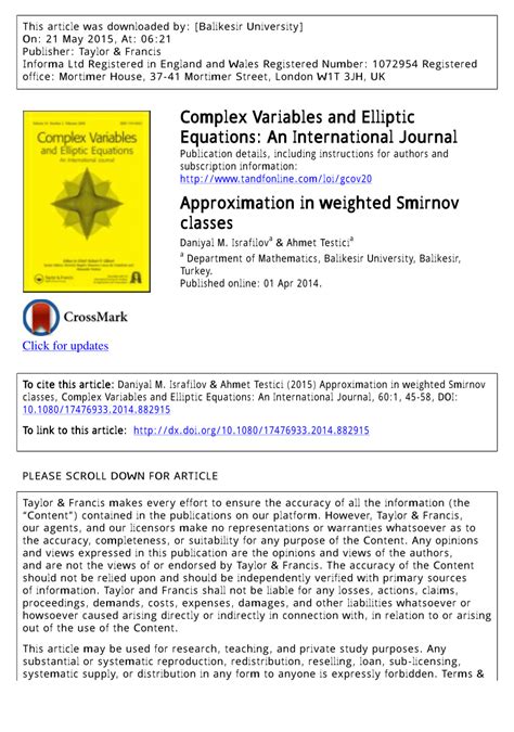 Pdf Approximation In Weighted Smirnov Classes