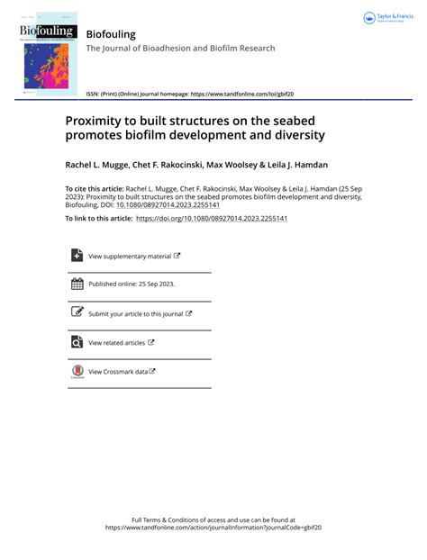 PDF Proximity To Built Structures On The Seabed Promotes Biofilm Development And Diversity