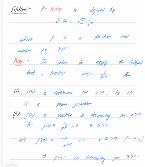 Solved Prove The P Series Test In The Integral Use The Integral Test To Course Hero