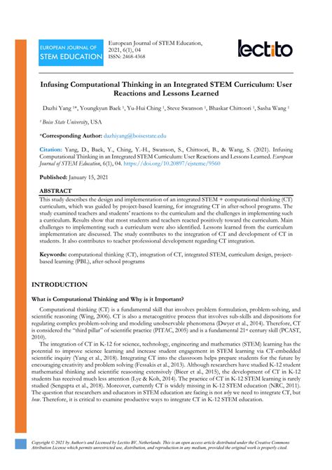 Pdf Infusing Computational Thinking In An Integrated Stem Curriculum User Reactions And