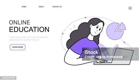 랜딩 페이지 웹사이트 디자인 또는 온라인 교육 코스 세미나를 위한 프레젠테이션 웹사이트 템플릿입니다 모던한 플랫 스타일 벡터 그림입니다 가리기에 대한 스톡 벡터 아트 및