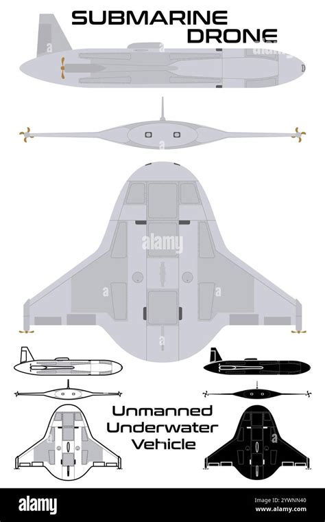 Unmanned Underwater Vehicle Drone Submarine Usa Vector Illustration
