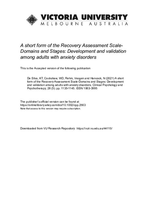 Pdf A Short Form Of The Recovery Assessment Scale‐domains And Stages Development And