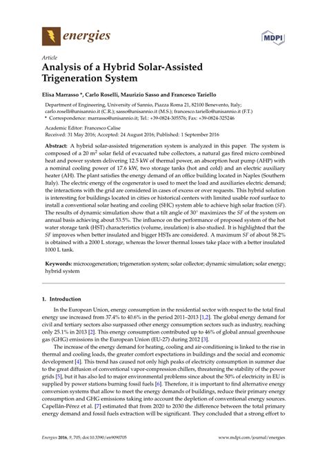Pdf Analysis Of A Hybrid Solar Assisted Trigeneration System