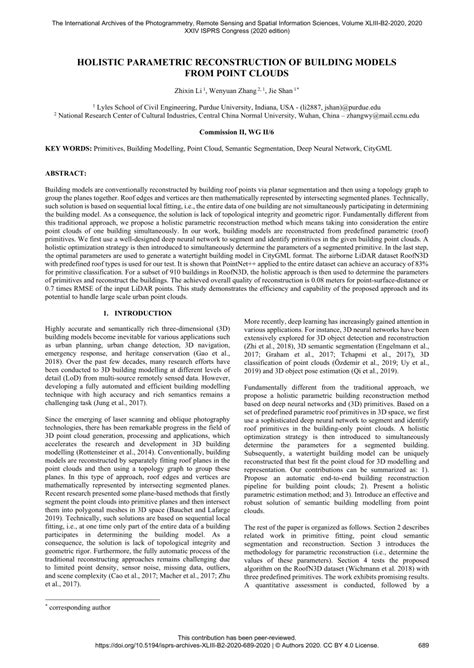 PDF HOLISTIC PARAMETRIC RECONSTRUCTION OF BUILDING MODELS FROM POINT CLOUDS