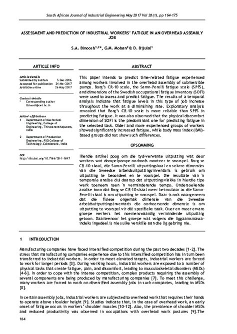 Pdf Predicting Fatigue In Overhead Assembly Jobs