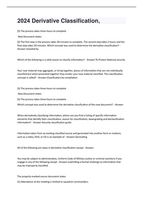 2024 Derivative Classification Questions And Answers With Complete Solution 2024 Derivative