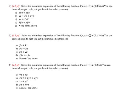 Solved 15pt ﻿select The Minimized Expression Of The