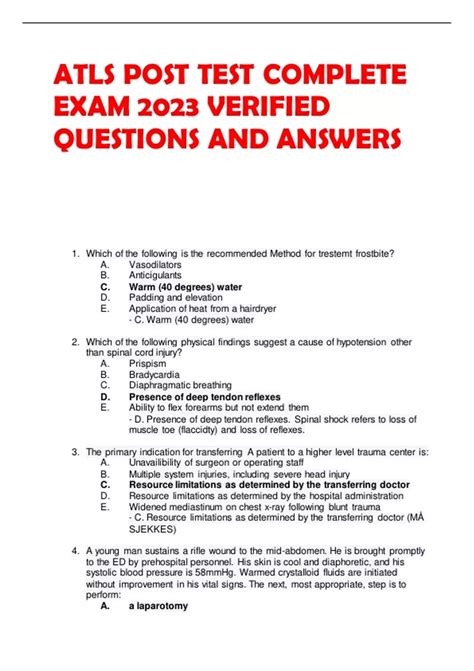 Atls Post Test Complete Exam 2023 Verified Questions And Answers Atls Post Stuvia Us