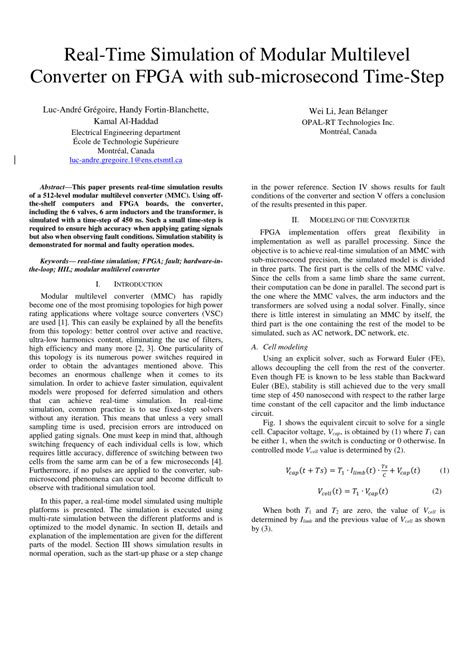 PDF Real Time Simulation Of Modular Multilevel Converter On FPGA With