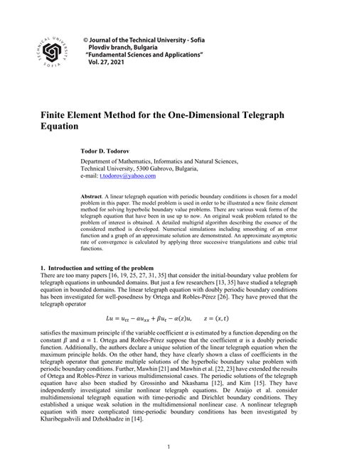 Pdf Finite Element Method For The One Dimensional Telegraph Equation