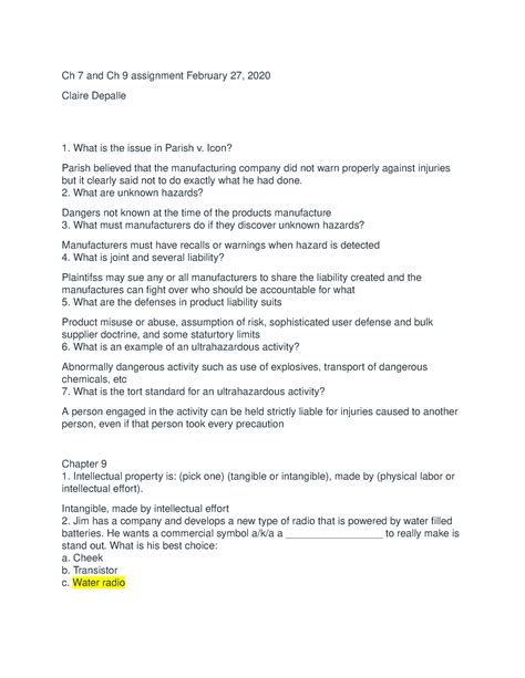 Ch 7 And Ch 9 Assignment February 27 Ch 7 And Ch 9 Assignment