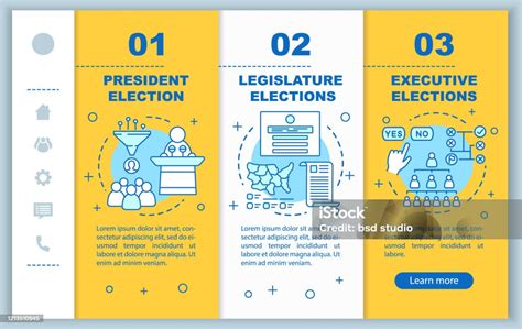 선거 온보딩 모바일 웹 페이지 벡터 템플릿 대통령 입법부 선형 일러스트와 응답 스마트 폰 웹 사이트 인터페이스 아이디어 웹 페이지 연습 단계 화면입니다 색상 컨셉 3에 대한