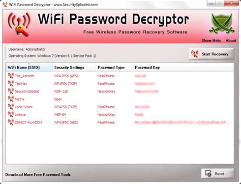 Wifipassworddecryptor Showing Recovered Passwords
