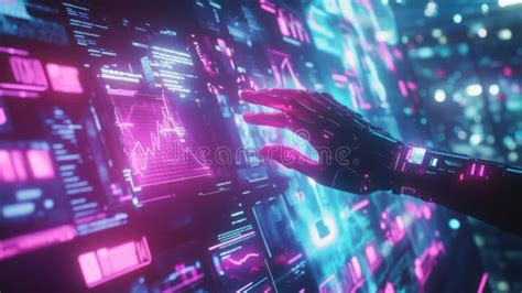 Futuristic Cyber Interface With Digital Data And Robotic Hand Interaction Big Data And Machine
