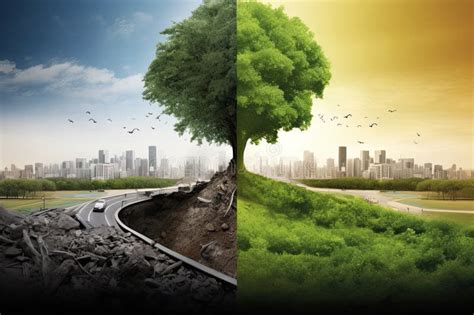 Tree In Two With Very Different Environments Earth Day Or World
