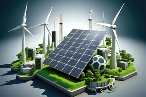 Esg Green Energy Sustainable Industry With Windmills And Solar Energy Panels Ai Generation