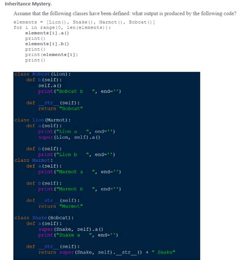 Solved Inheritance Mystery Assume That The Following Classes
