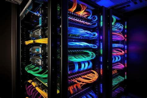 Premium AI Image Status LED Displays Network Hub And Cables Working Status In Rack Cabinet