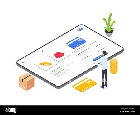 Flat Isometric Illustrations Of A Man Using A Computer To Select Payment Methods On Various E