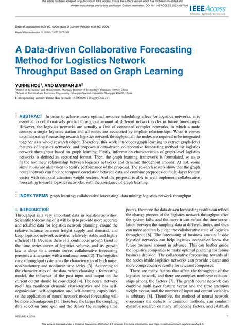 Pdf A Data Driven Collaborative Forecasting Method For Logistics Network Throughput Based On
