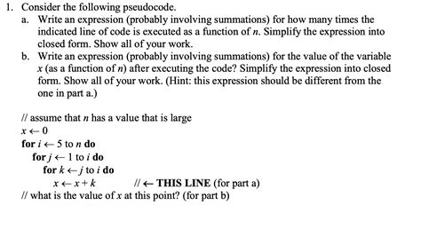 solved 1 consider the following pseudocode a write an