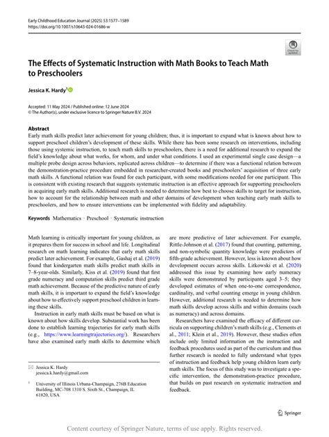 The Effects Of Systematic Instruction With Math Books To Teach Math To Preschoolers