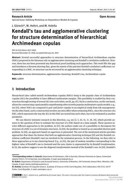 Pdf Kendalls Tau And Agglomerative Clustering For Structure Determination Of Hierarchical