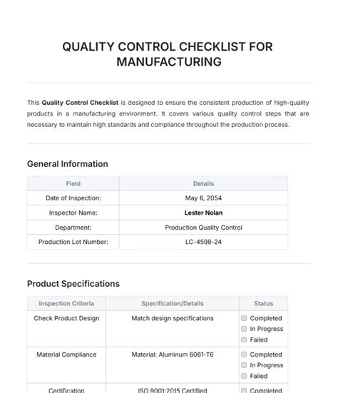 Quality Assurance Checklist Template