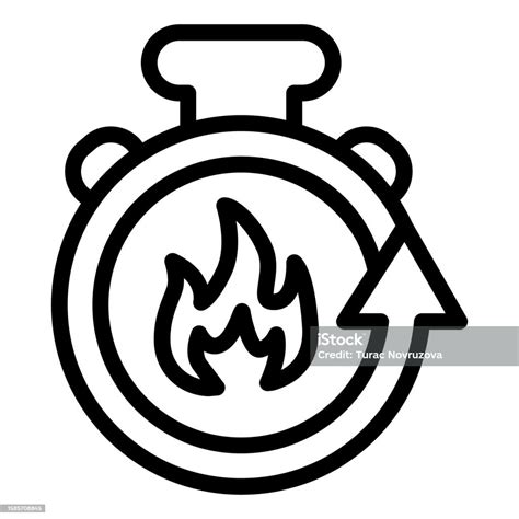 화재 라인 아이콘의 스톱워치입니다 소방 시간이 흰색 배경에 윤곽선 스타일의 픽토그램이 부족합니다 화염 저장 마감 시간 모바일 개념 웹 디자인을 가진 타이머 벡터 그래픽 2에