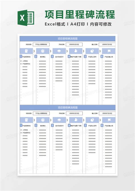 淡蓝简约项目里程碑流程图excel模板下载 熊猫办公