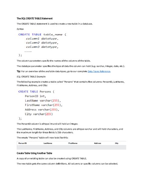 The Sql Create Table Statement The Sql Create Table Statement The