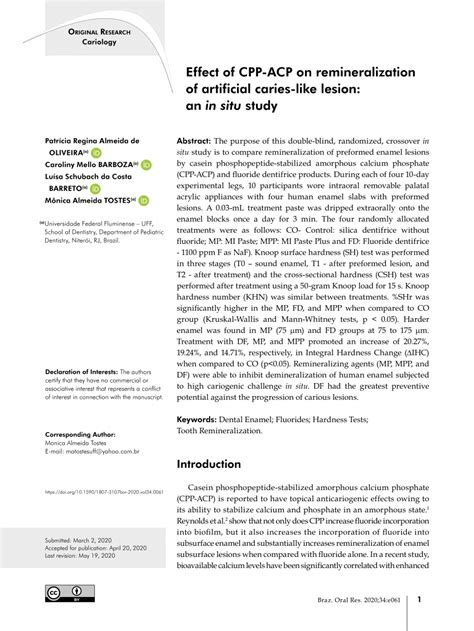 Pdf Original Research Effect Of Cpp Acp On Remineralization Of