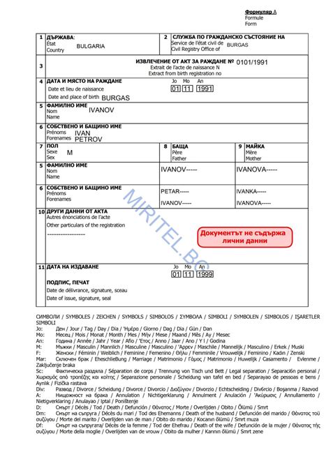 Многоезично извлечение от акт за раждане Мирител