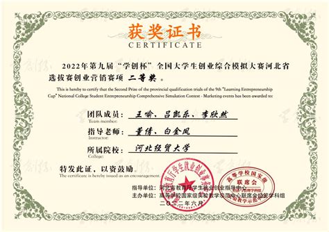 2022学创杯全国大学生创业综合模拟大赛 营销之道获奖证书 河北经贸大学经济管理实验中心