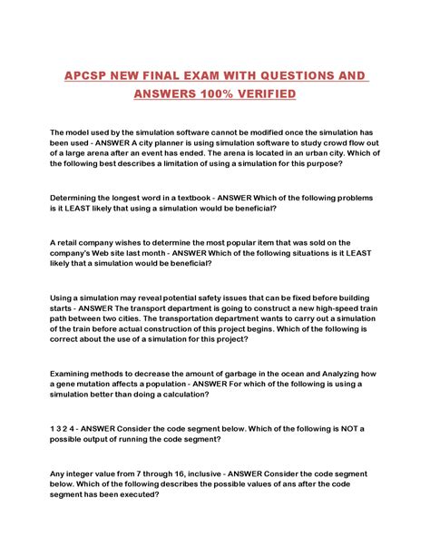 Apcsp New Final Exam With Questions And Answers Exams Advanced Education Docsity