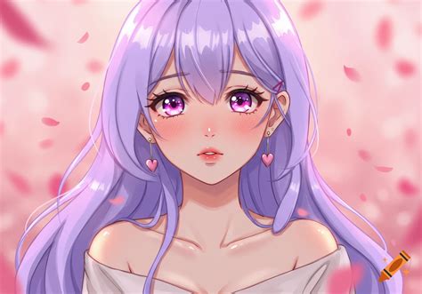 Close Up Anime Portrait Of A Woman With Long Flowing Lavender Hair And