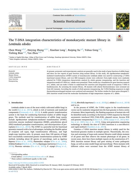 Pdf The T Dna Integration Characteristics Of Monokaryotic Mutant