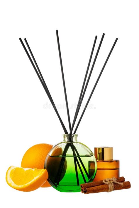 Aromatic Diffuser With Orange And Cinnamon Scent On White Background