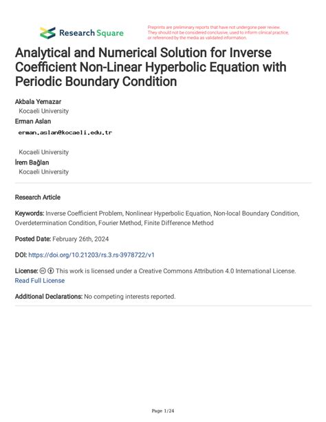 Pdf Analytical And Numerical Solution For Inverse Coefficient Non