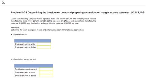 Solved Problem Determining The Break Even Point And Chegg