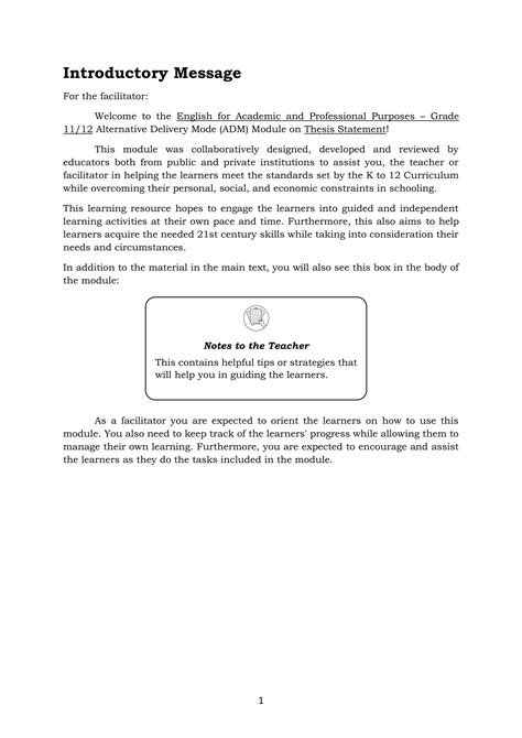 Eapp Quarter 1 Module 3 Thesis Statement Pdf