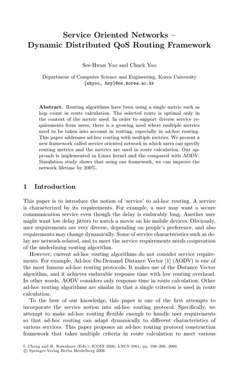 Pdf Service Oriented Networks Dynamic Distributed Qos Routing Framework