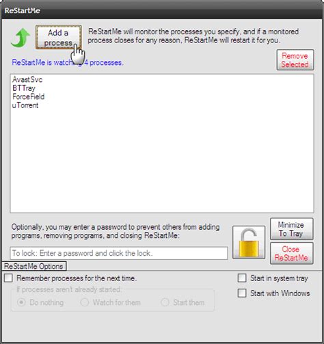 quickly auto restart a windows process or program that crashes