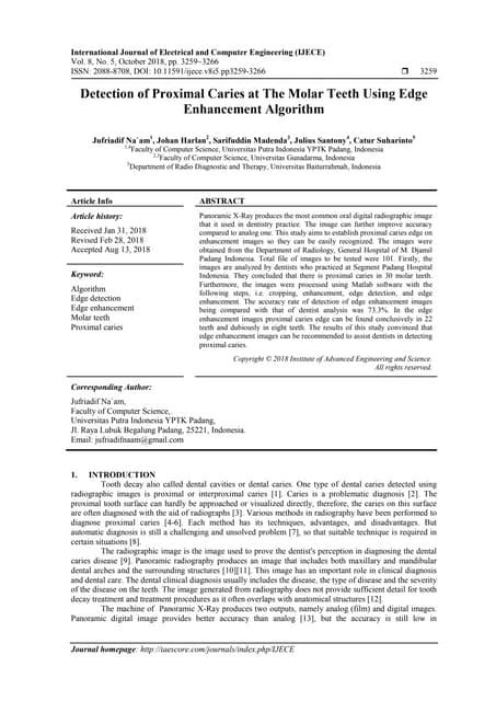 Detection Of Proximal Caries At The Molar Teeth Using Edge Enhancement Algorithm Pdf