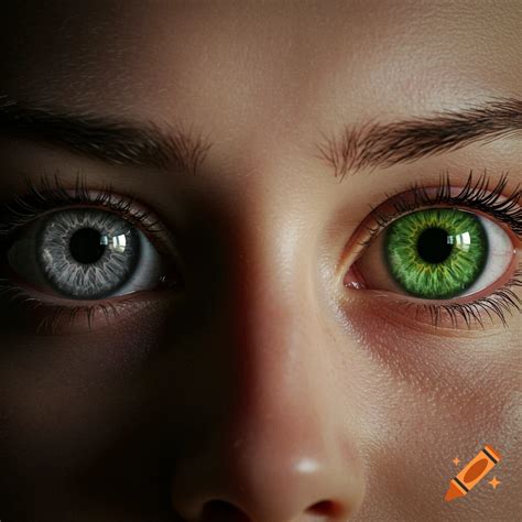 Close Up Of A Human Face Showing One Gray Eye And One Green Eye Displaying Heterochromia