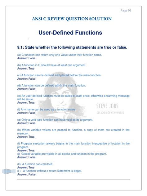 User Defined Functions Review Question Solution Pdf Parameter Computer Programming