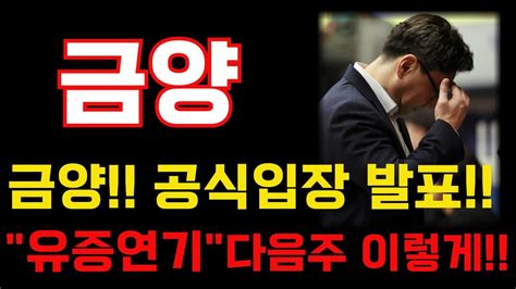 금양 주가전망 금양 공식입장 발표 유상증자 또 연기 되었다 다음주 이렇게 대응 하세요금양대응금양목표가 Youtube