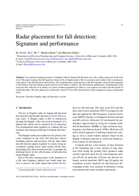 Pdf Radar Placement For Fall Detection Signature And Performance