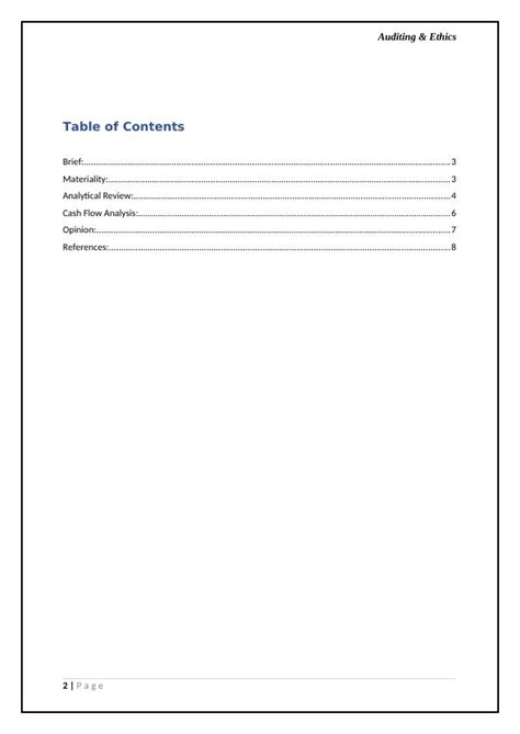 Auditing And Ethics Materiality Analytical Review Cash Flow Analysis